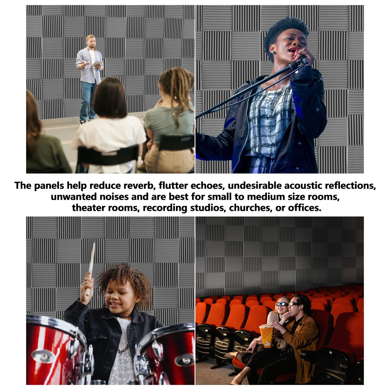 Sound Proof Foam Panels for Walls: 12 pcs Acoustic Foam Panels with Double Side Adhesive Sticker for Studio Recording Office Bedroom Home Theaters 1 X 12 X 12 Inches (Triangle Gray)