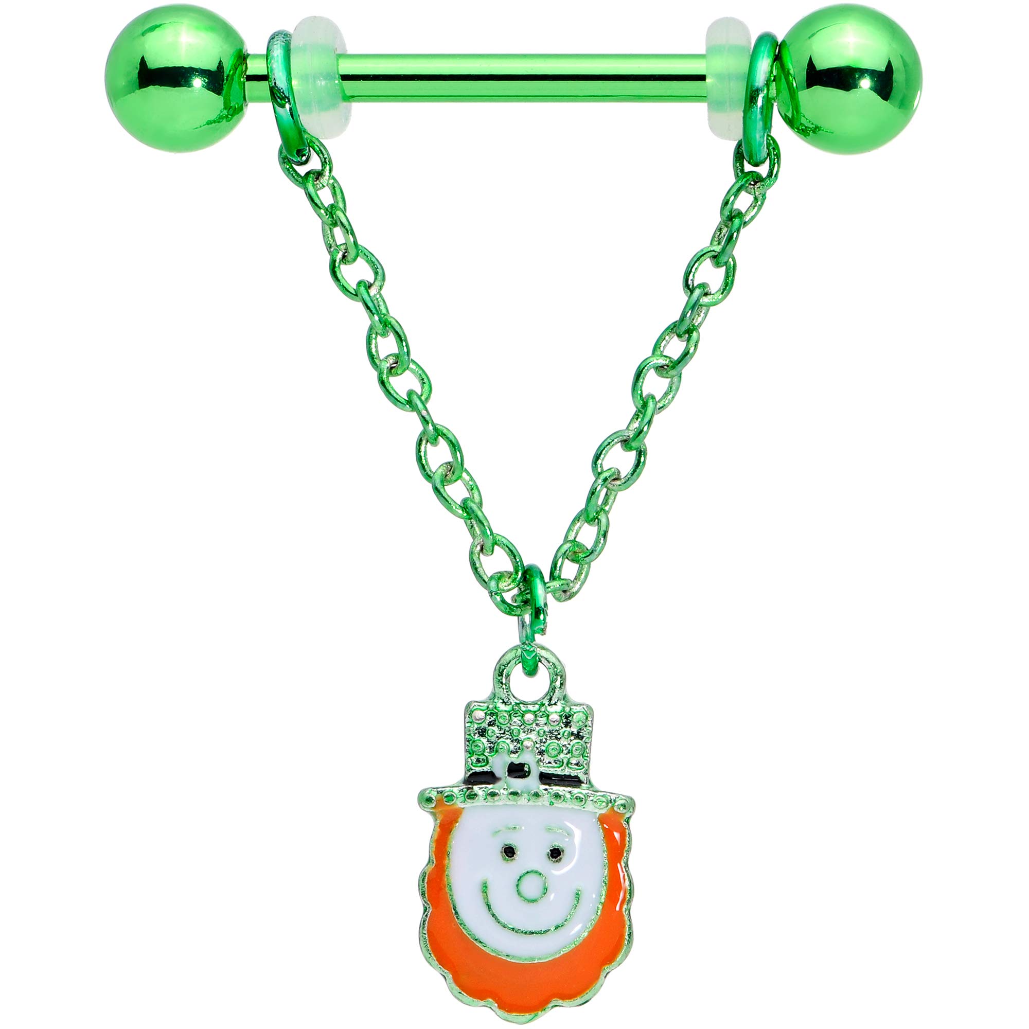 Body Candy 14G Womens Nipplerings Piercing Green Plated Steel 2Pc Leprechaun Dangle Nipple Ring Set 9/16"
