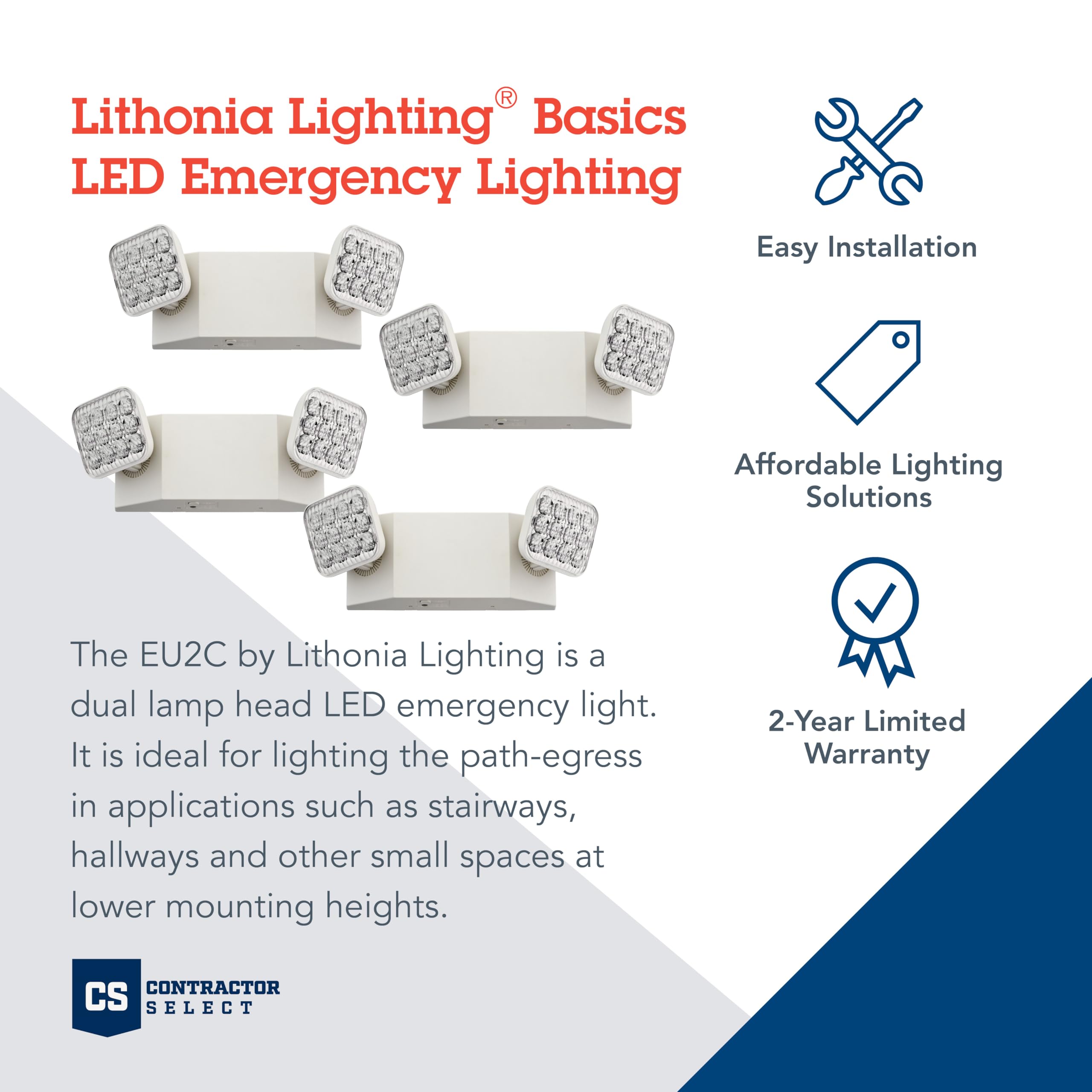 Lithonia Lighting EU2C CP4 LED Two-Headed Emergency Lighting Unit, California Certified, Contractor Pack of 4, White