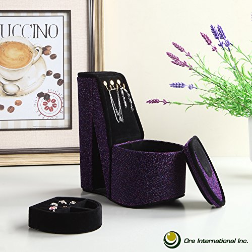 ORE International HBB1822 Iridescent High Heel Shoe Display with Hooks Jewelry Box, Purple Velvet