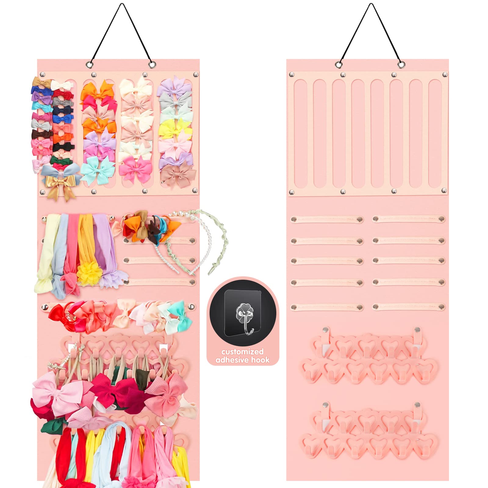 Headband Holder for Baby Girl, Bow Holder for Baby Girls, Large Capacity Organizer Headbands Holder for Baby, Wall Hanger Decor for Girls Room, Door, Closet, Hair Clips Storage Organizer, Light Pink.