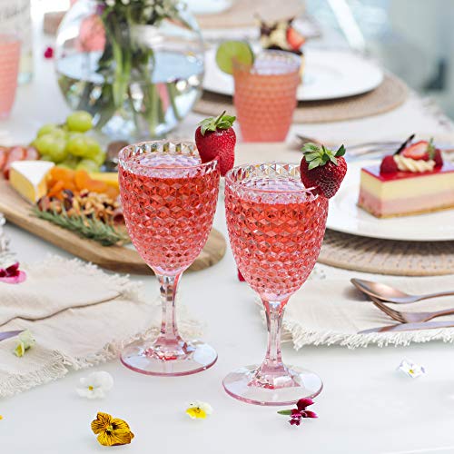 BELLAFORTE Laguna Beach Wine Glass Pink + Short Tumbler Pink Shatterproof Tritan Drinking Glasses, Dishwasher Safe, BPA Free