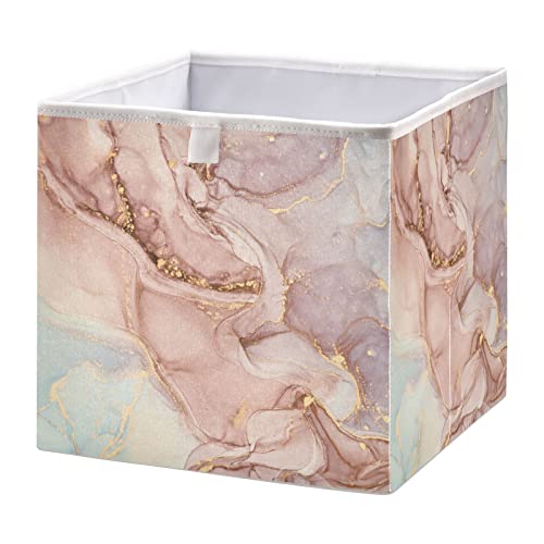 Kigai Rose Gold Marble Cube Storage Bin Collapsible Nursery Storage Toys Box Bin for Home Closet Shelf Office Bedroom, 11 x 11 x 11 Inch