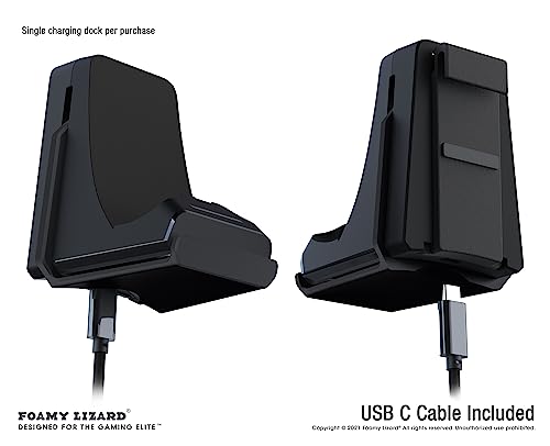 Foamy Lizard PS5 Controller Charger Console and Wall Mount for Playstation 5 DualSense Fast Charging Station Hanging Dock, Headphone Hook, LED Indicator, Overcharge Protection (All Black)