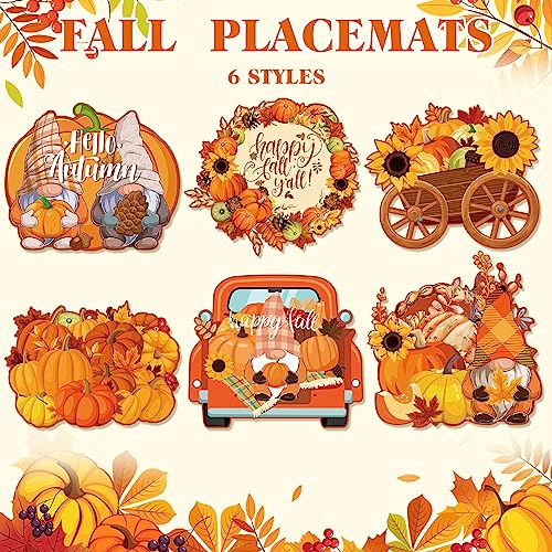Kajaia Summer Fall Sunflower Placemats Set of 6 Gnome Sunflower Placemats 12 x 14 Inch Plastic Kitchen Placemats Truck Washable Table Mats for Summer Fall Thanksgiving Dining (Pumpkin)
