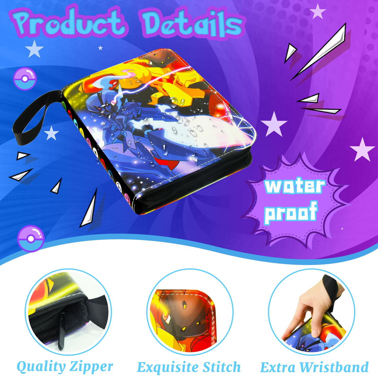 Card Binder Cards Holder 4-Pocket,Trading Binders for Card Games Collection Case Book Fits 440 Cards with 50 Removable Sleeves Display Storage Carrying Case