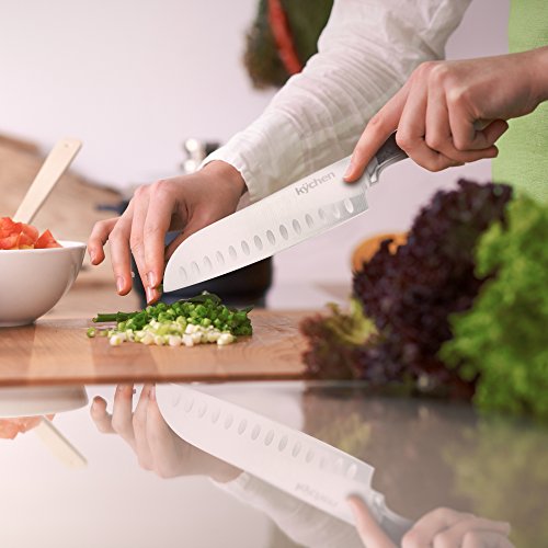 Set of 5 Tizona Kitchen Knives - Premium Stainless Steel Cutlery with Patterned Handles & Clear Acrylic Display Case, Professional Cutting Utensils by Kÿchen