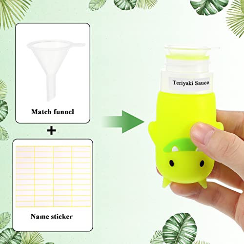 Meanplan 9 Pcs 6 Silicone Condiment Squeeze Bottles Squeeze Salad Dressing Bottles Portable Sauce Bottle Leak Proof Food Storage Bottles with Cleaning Brush Label Sticker Funnels for Lunch (Devil)
