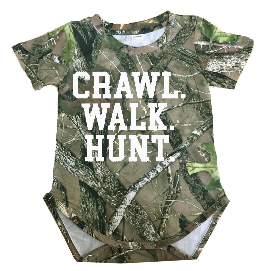 Southern Designs Crawl Walk Hunt Camo Baby Body Suit - Hunting Baby Clothing or Gift - 6 Month