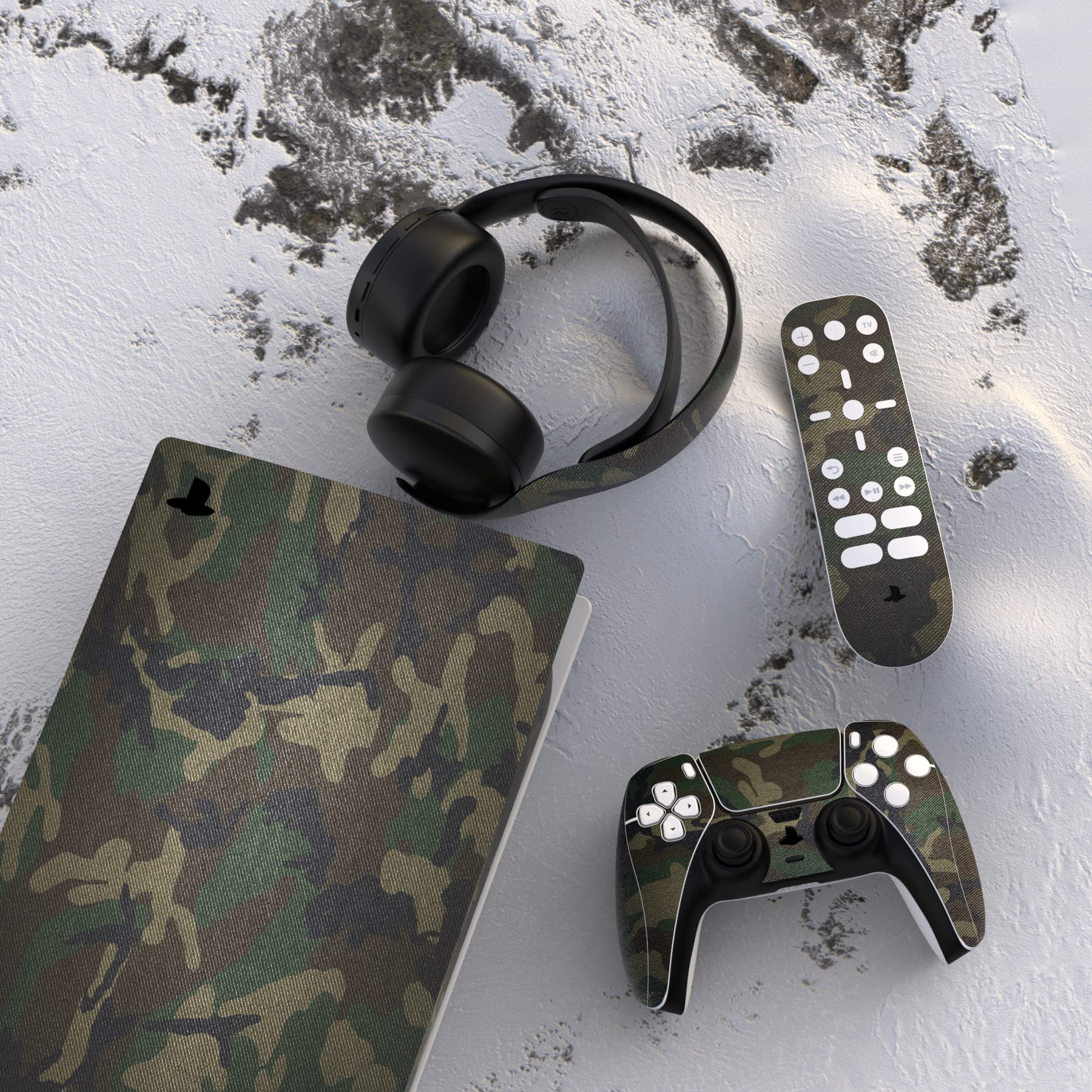 PlayVital Army Green Camouflage Full Set Skin Decal for ps5 Console Digital Edition, Sticker Vinyl Decal Cover for ps5 Controller & Charging Station & Headset & Media Remote