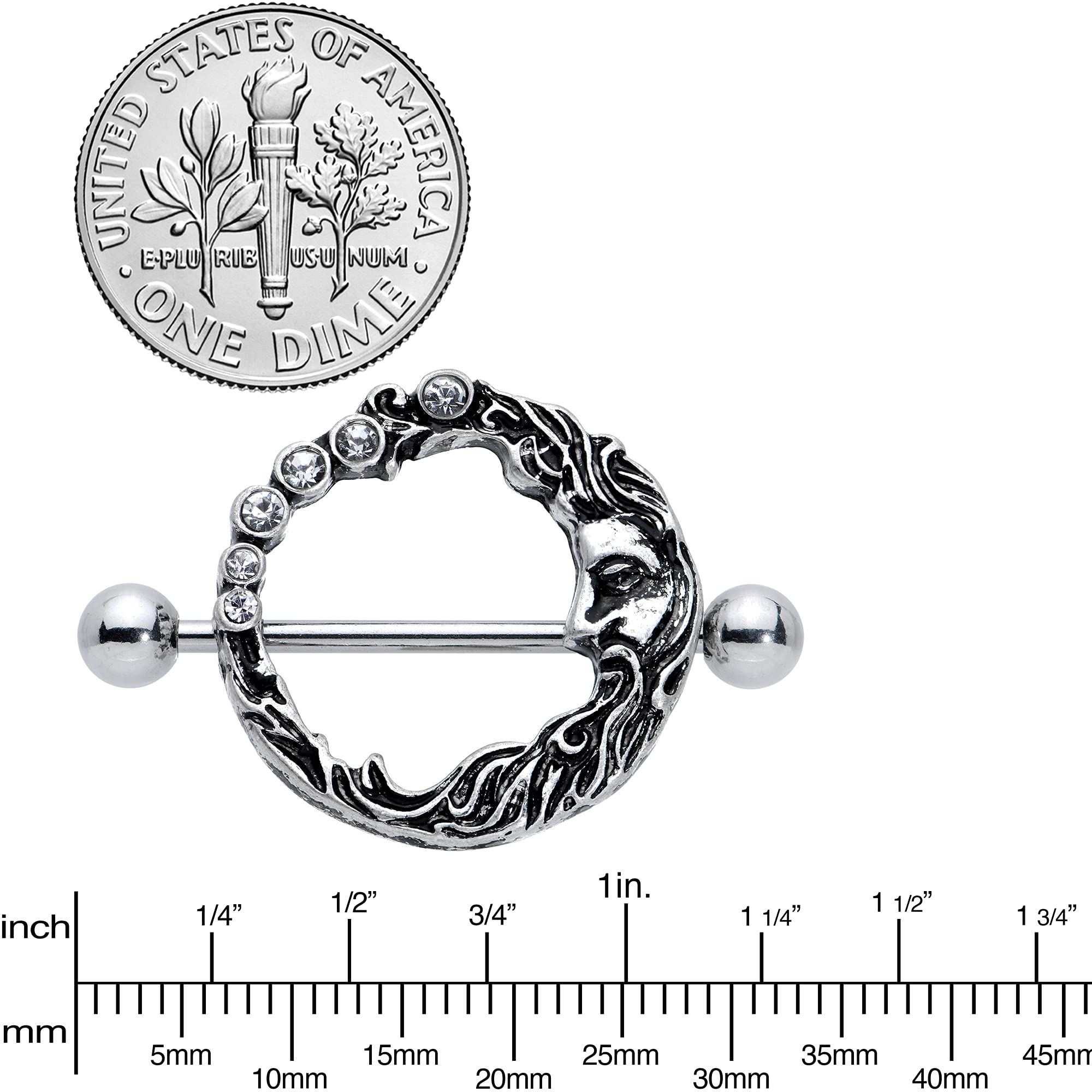 Body Candy 2Pc 14G Nipplerings Piercing Women Steel Face Crescent Moon Nipple Shield Nipple Ring Set 3/4"