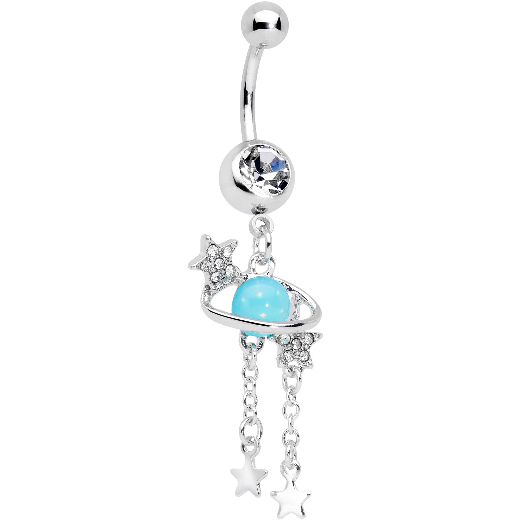 Body Candy Womens 14G 316L Steel Navel Ring Piercing Clear Blue Accent Planet Star Dangle Belly Button Ring