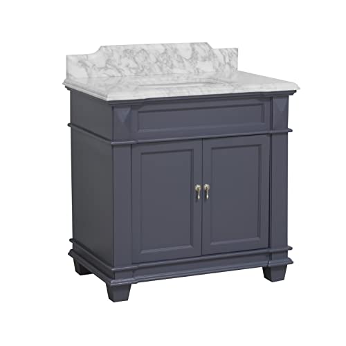 Elizabeth 36-inch Bathroom Vanity (Marine Gray/Carrara): Includes Marine Gray Cabinet with Authentic Italian Carrara Marble Countertop and White Ceramic Sink