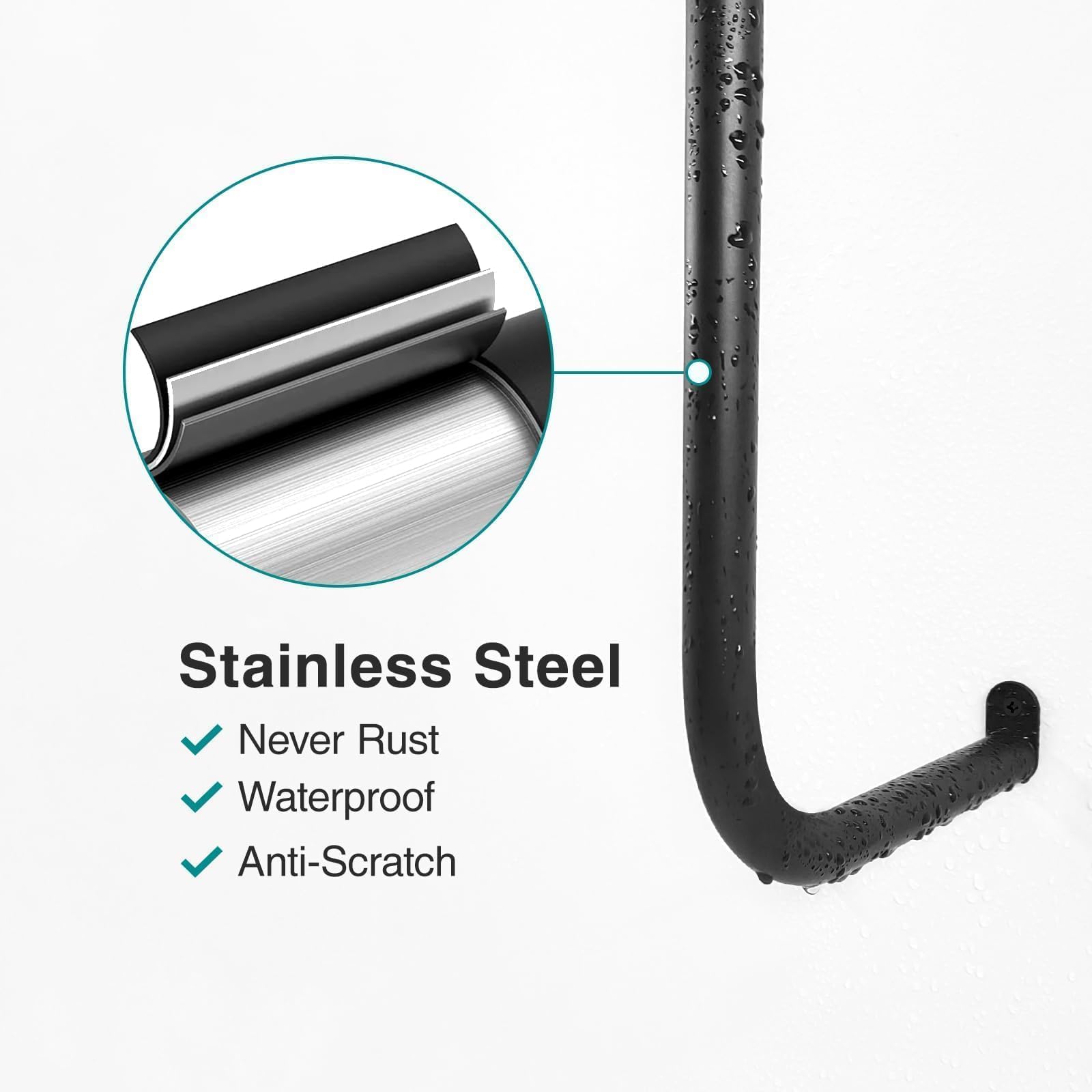 Josmimic Towel Rack for Rolled Towels: Towel Holder Wall Mounted Can Holds 5 Large Towels - Matted Stainless Steel for Bathroom - Black 22.78 Inch