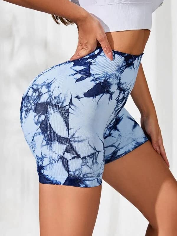 ChinaJaco Women Seamless Butt Lifting Contour Yoga Short 3" High Waist Booty Gym Biker Shorts(Light Blue,M)