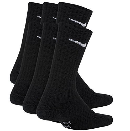 Nike Kids' Everyday Cushion Crew Socks (6 Pairs), Black/White, Medium