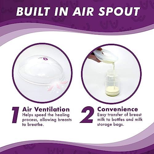 Breast Shell & Milk Catcher for Breastfeeding Relief (2 in 1) Protect Cracked, Sore, Engorged Nipples & Collect Breast Milk Leaks During The Day, While Nursing or Pumping (2 Pack)