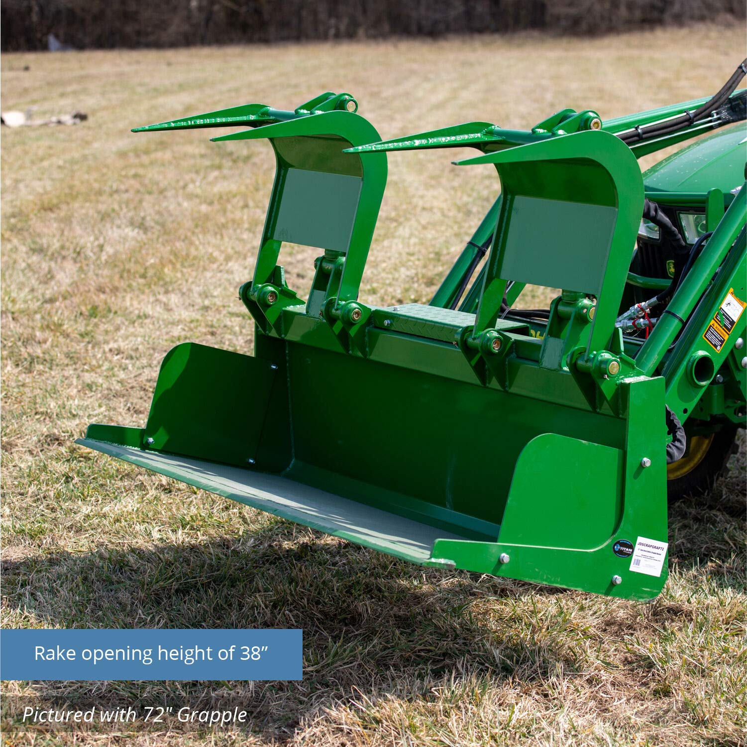 Titan Attachments 60" Debris Grapple Bucket Attachment Fits John Deere Loaders, Hook and Pin Connection