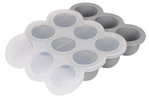 KIDDO FEEDO Multipurpose Tray for Freezing Baby Food, Herbs and Ice Cubes. Also Baking Mold for Egg Bites, Muffins and Frittatas - Free E-book by Author/Dietitian - Gray