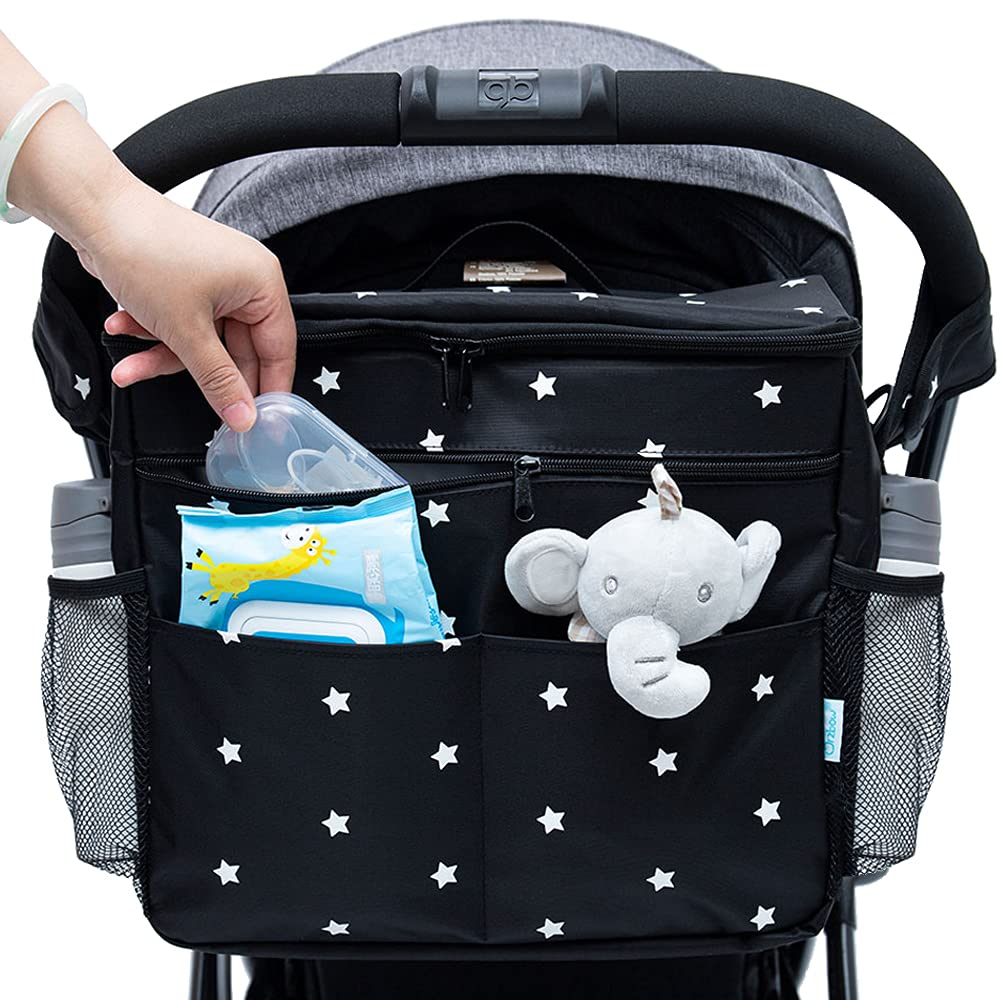 Orzbow XL Stroller Organizer With Diaper Changing Pad, Waterproof Large Baby Diaper Bag, Stroller Caddy Organizer with Cup Holder & Shoulder Strap Used As Mom Handbag & Shoulder Bags & Backpack (Grey)