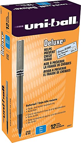 uni-ball Deluxe Rollerball Pens, Micro Point, Blue Ink, 12/Pack (60027)