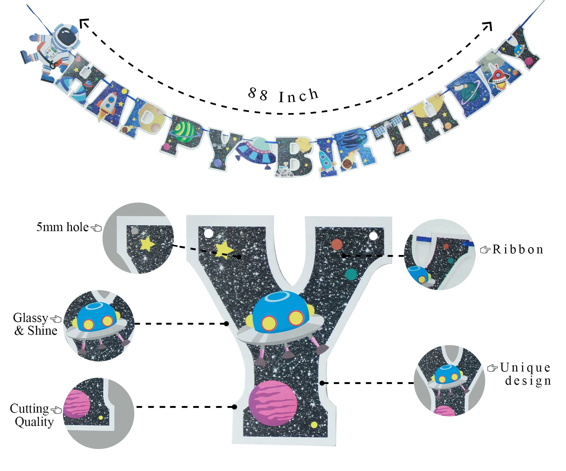 Kids Space Birthday Party banner Blue Astronaut Spaceship Theme Happy Birthday Banner Hanging Solar System Astronaut Space Theme Birthday Party Banner