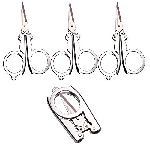 Shapenty Stainless Steel Folding Portable Travel Scissors Foldable Paper String Craft Shred Scissors, 4 Pack