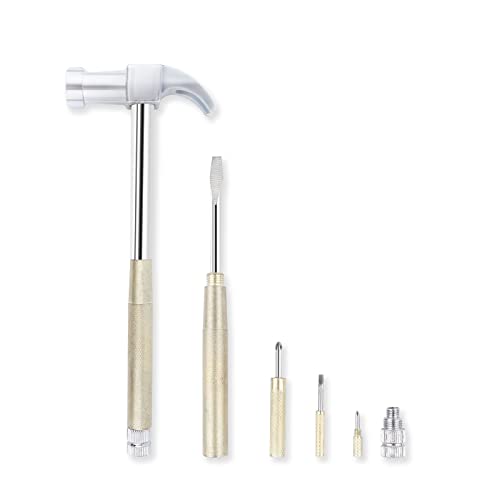 YOUMI 6 in 1 Metal Hammer & Screwdriver Multitool Set with Anti-Slip Grip Handle Slotted/Flat Head Phillips Screwdriver Nail Puller and Claw Hammer Best Gift for Sweetheart(Silver Yellow)