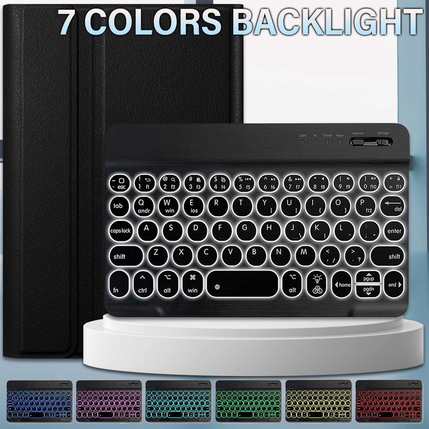 DKAHOEE Backlit Keyboard Case for All-New Amazon Fire HD 8/8 Plus(2020 Release, 10th & 2022 Release, 12th) with Screen Protector, 7 Colors Light Detachable Keyboard & Protective Cover