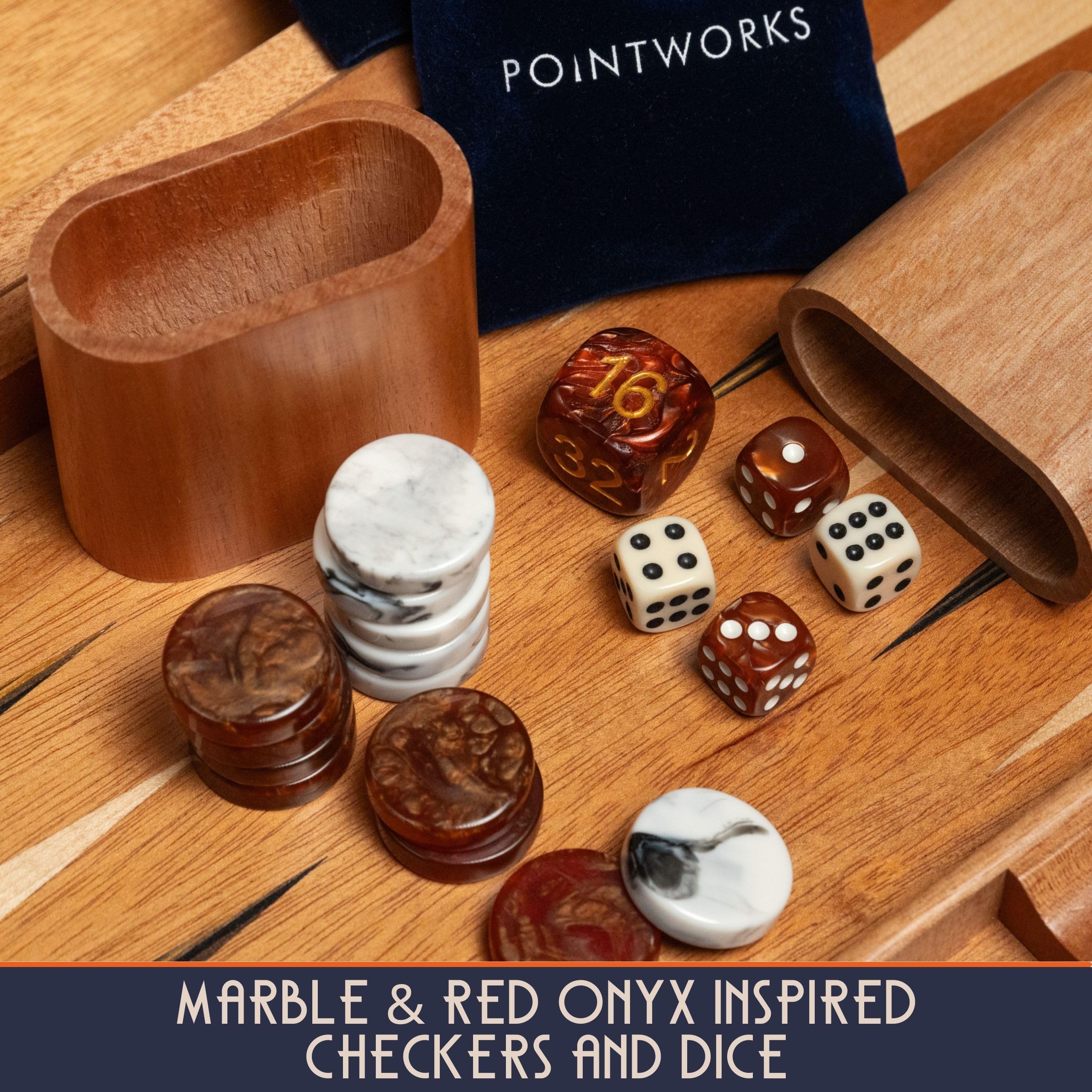 Pointworks 17 Inch Backgammon Sets for Adults. Beautiful Wood Inlaid Backgammon Board Game Set with Unique Checkers & Dice. Large Travel Backgammon Set for Adults, Backgammon Game for 2 Players