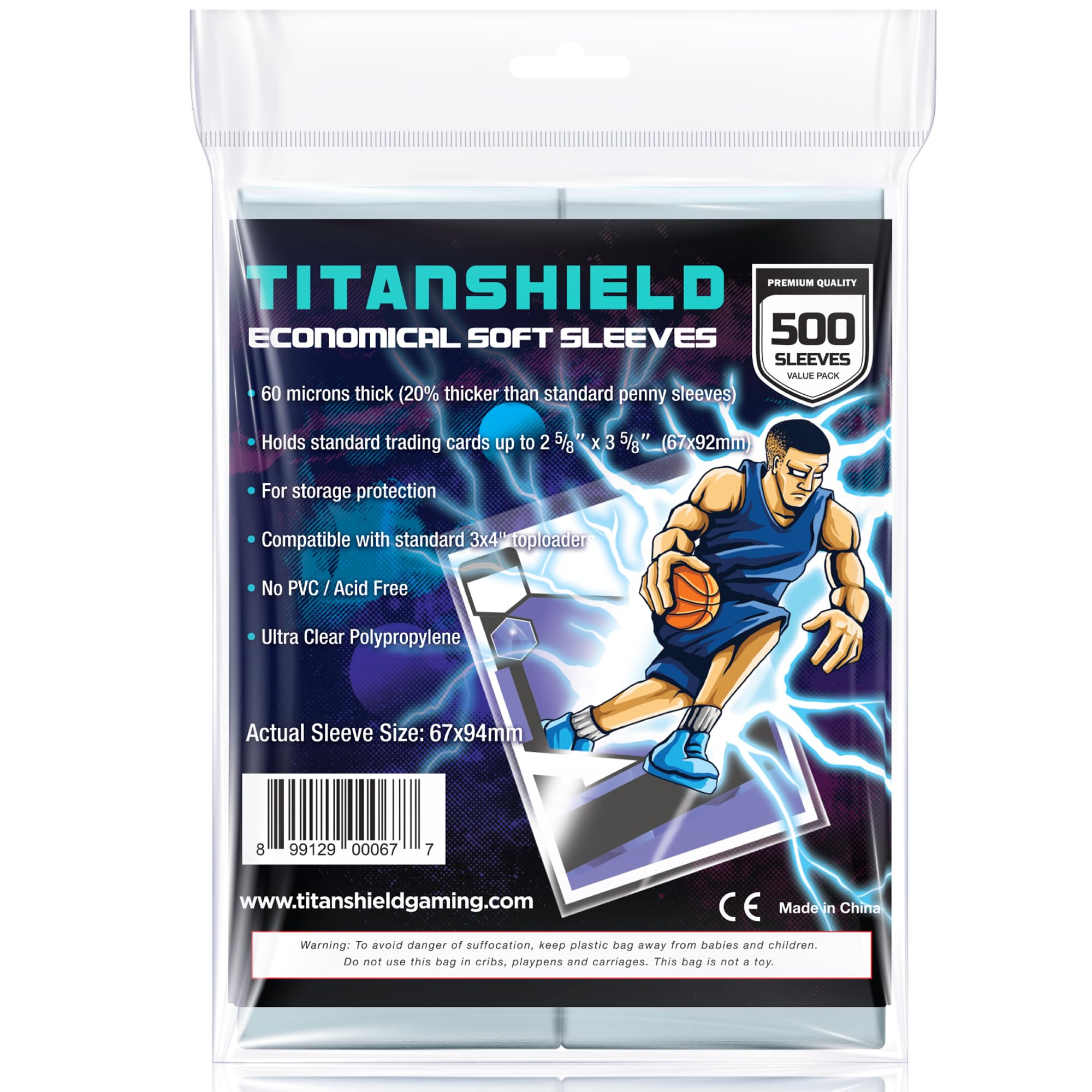 TitanShield 500 Count 60-Microns Thickness Soft Penny Card Sleeves 2-5/8ā x 3-5/8ā (67x94mm), Ultra Clear (500 Count)