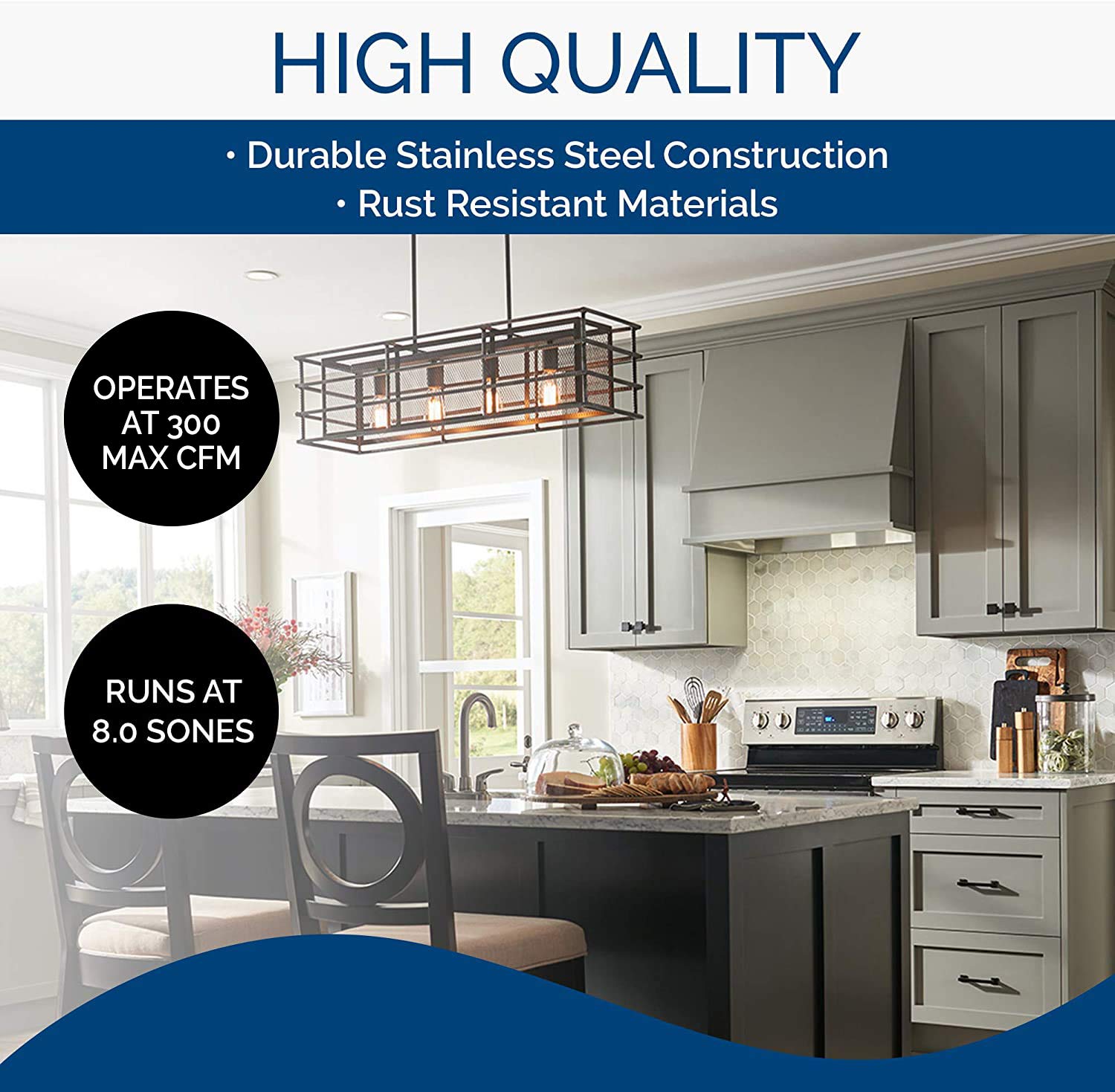 Broan-NuTone PM250SSP Stainless Steel Elite 20.5-inch Custom Power Pack Range Hood Insert with 2-Speed Exhaust Fan and Light, 300 Max Blower CFM