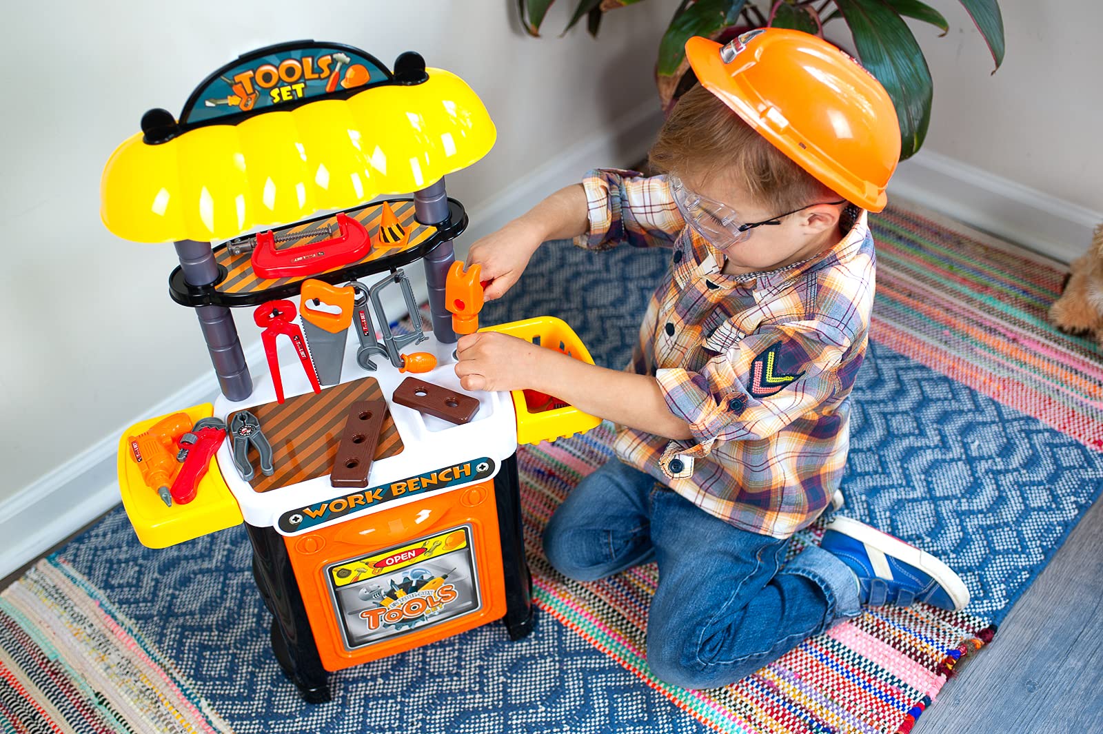 Kids Tool Bench, 32 Piece Toddler Workbench with Toddler Tool kit, Pretend Play Tool Set for Kids, Kids Workbench STEM Role Play Construction Toy Tool Bench, Indoor & Outdoor Set for Kids Ages 3+