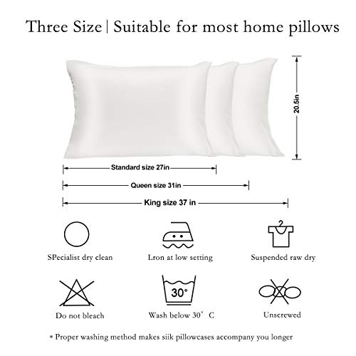 JOGJUE Silk Pillowcase for Hair and Skin 2 Pack 100% Mulberry Silk Bed Pillowcase Hypoallergenic Soft Breathable Both Sides Silk Pillow Case with Hidden Zipper, Queen Size Pillow Cases (White)