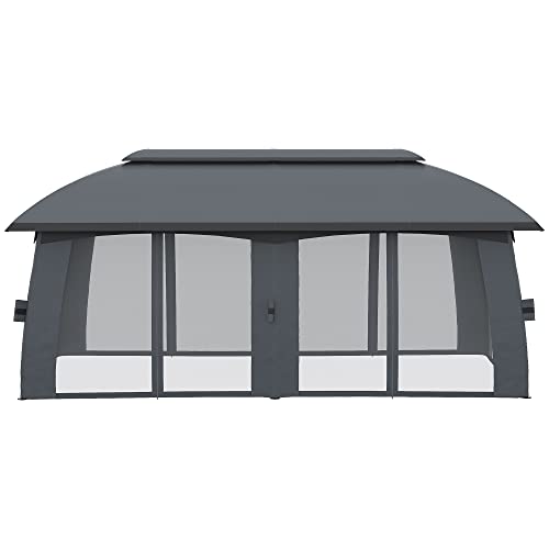 Outsunny 10' x 20' Patio Gazebo, Outdoor Gazebo Canopy Shelter with Netting, Vented Roof, Steel Frame for Garden, Lawn, Backyard, and Deck, Dark Gray
