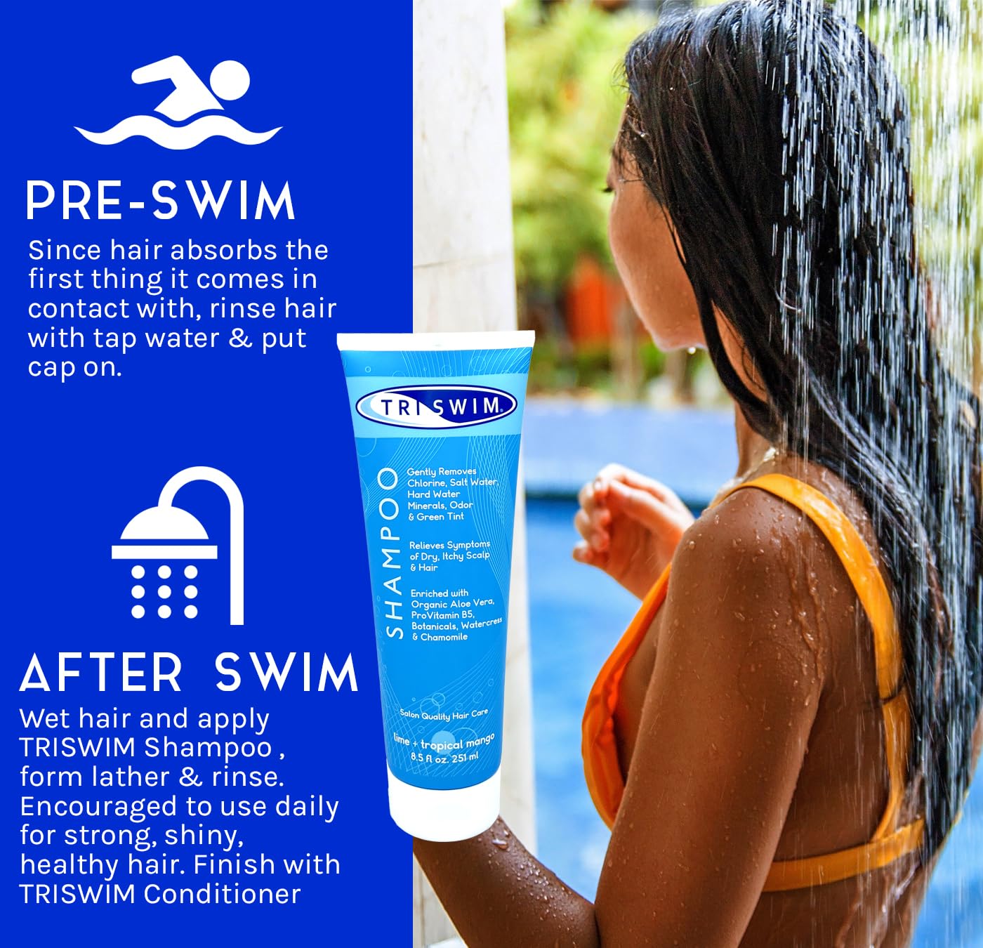 TRISWIM Chlorine Removal Swimmers Shampoo Moisturizing Repairing Hair, 8.5 fl.oz.