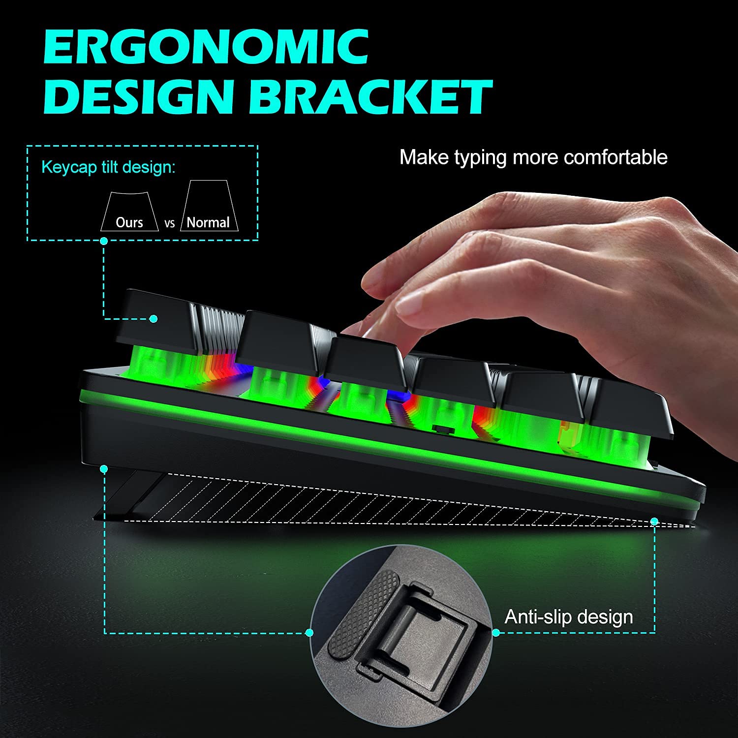 TNBIU Gaming Keyboard, 105-Key Wired Membrane Keyboard, Rainbow LED Backlit Keyboard, Floating Keycap Design, Aluminum Alloy Panel, Stylish Appearance Design, Suitable for Desktop, Computer, PC