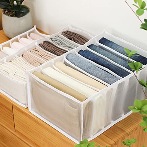 Wardrobe Clothes Organizer,Drawer Organizers for Clothing,Washable Clothes Organizer for Folded Clothes,Mesh Clothes Storage Organizer for Jeans,Underwear,Socks,Leggings,T-shirts (White, 2pc-Large)