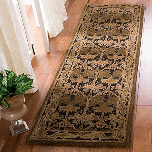 SAFAVIEH Anatolia Collection 4' Round Navy / Sage AN541A Handmade Traditional Oriental Premium Wool Area Rug