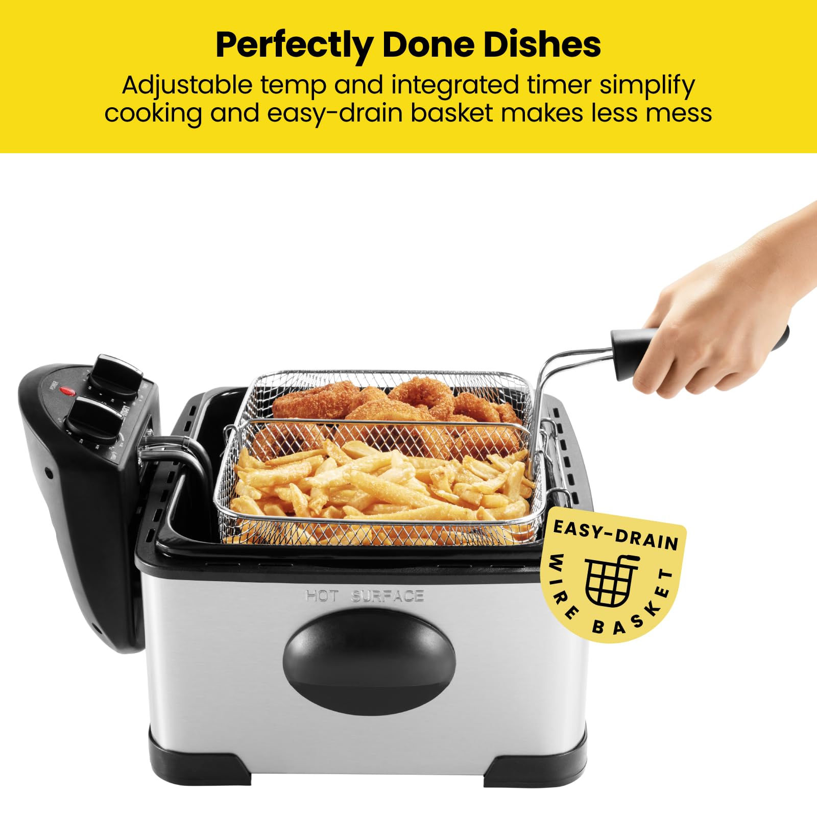 Chefman 4.5L Dual Cook Pro Deep Fryer with Basket Strainer and Removable Divider, Jumbo XL Size, Adjustable Temp & Timer, Perfect for Chicken, Fries, Chips and More, Easy to Clean, Stainless Steel