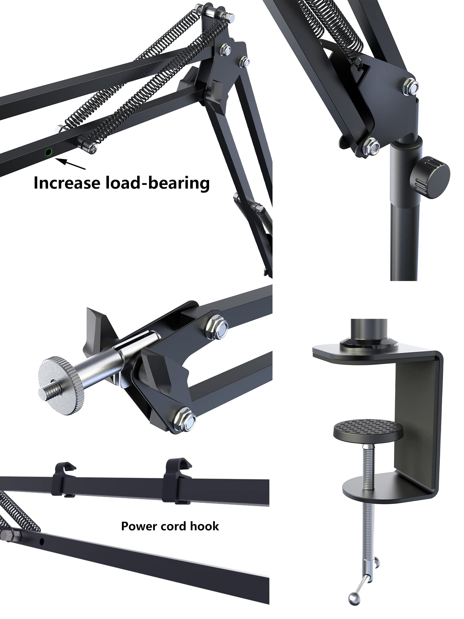 CACENCAN Overhead Camera Mount, 5lb Horizontal Load-Bearing, 360° Adjustable Camera Stand for Desk, Flexible Camera Arm Desk Mount, with Phone Clamp, Tabletop Mount for DSLR Camera/Webcam/Microphone