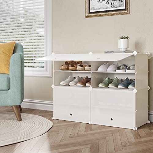 JOISCOPE Shoe Rack, 4 Tier 16 Pairs Shoe Storage Cabinet, Free Standing Shoe Shelf Organizer for Boots Slippers High Heels, for Closet Bedroom Hallway, Entryway