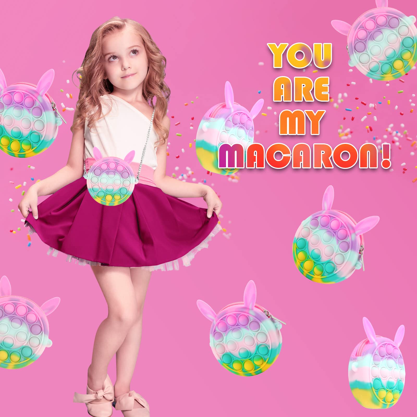 Pop It Purse Pop It Bag Kids Gifts Pop Purse Fidgets Toys Pop It Purse for Girls Pop Fidget Purse Mini Rabbit Shoulder Bag (Macaron)