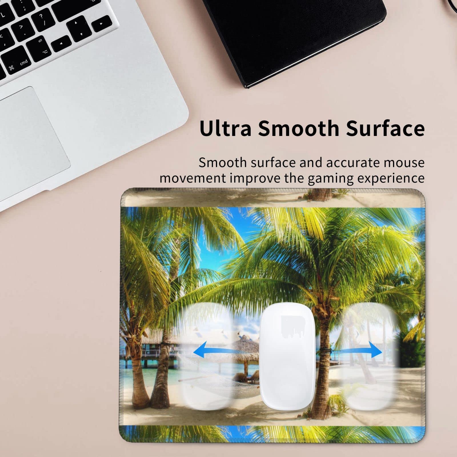 Tropical Beach Scenery Mouse Padwith Stitched Edges and Non-Slip Rubber Base for Laptop Computers Gaming Office or Home