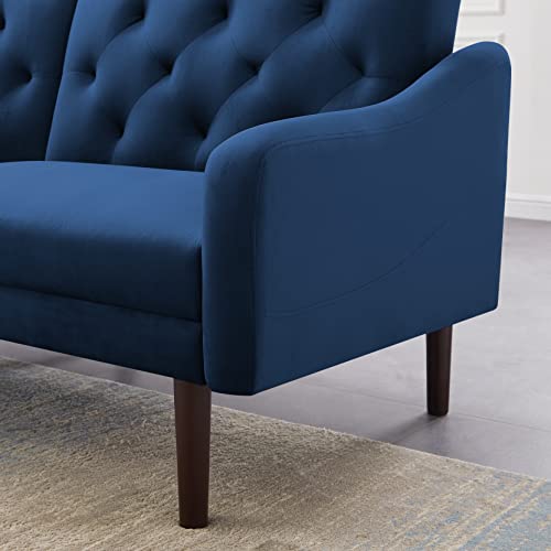 Eafurn Folding Convertible Sleeper Futon Sofa Bed, Comfy Velvet Tufted Recliner Loveseat Couch Guest Bed Sofacama with Reclining Backrest and Wooden Legs for Living Room Office