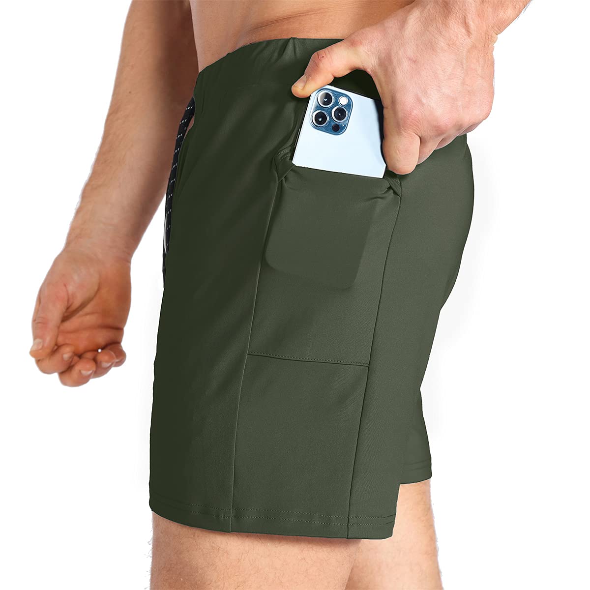 BROKIG Men's Lightweight Gym Shorts,Bodybuilding Quick Dry Running Athletic Workout Shorts for Men with Pockets(Army Green, Medium)