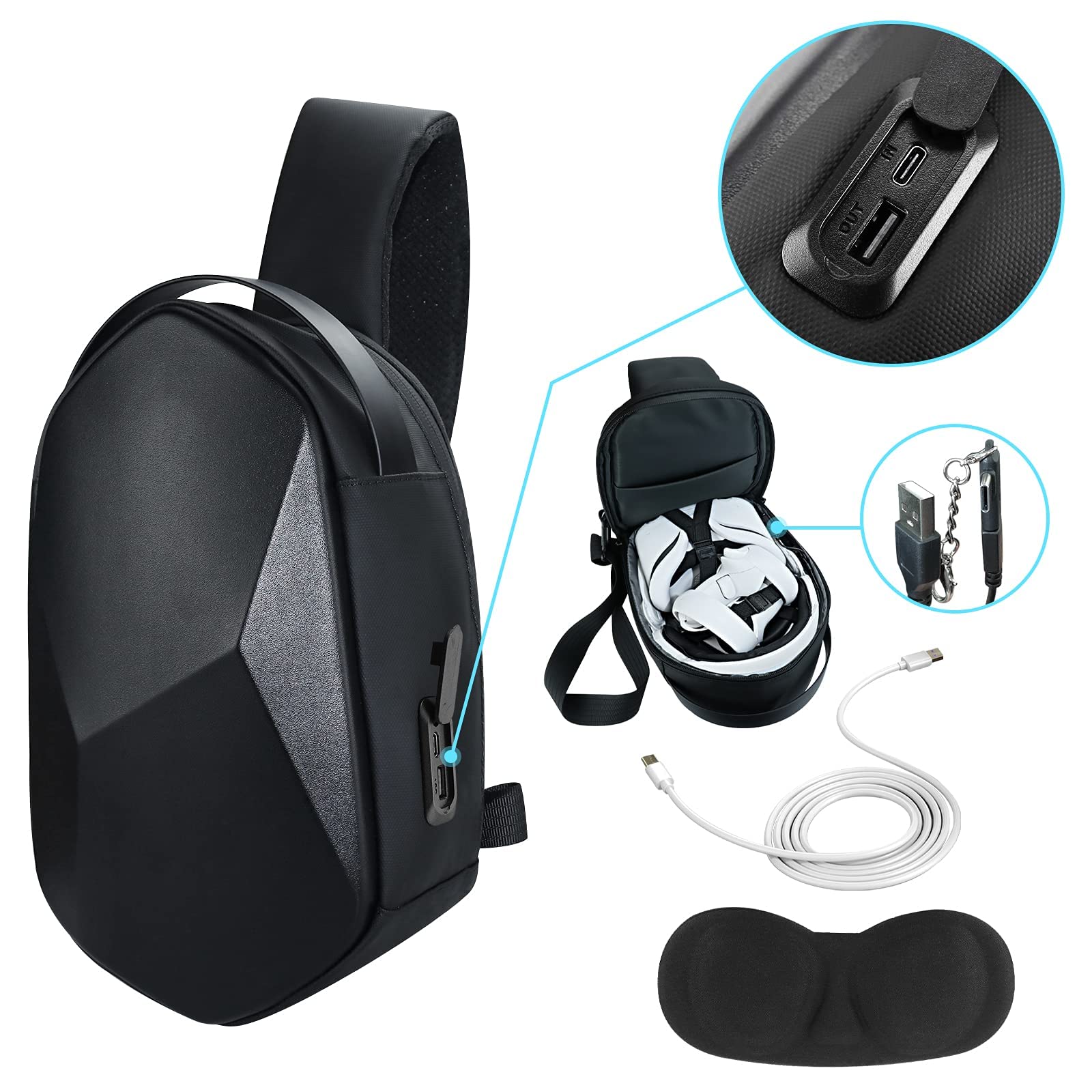 Carrying Case for Oculus Quest 2, Hard Chest Shoulder Backpack for Oculus Quest 2 VR Headset and Controllers Accessories Protective Crossbody Shoulder Chest Backpack Fit for Elite Strap