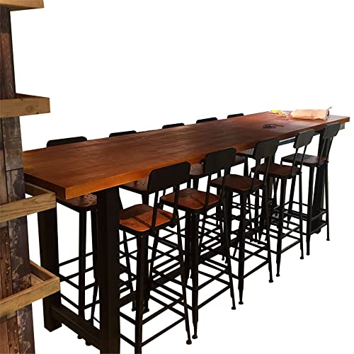 NIUYAO Bar Table Modern Simplicity Style in Solid Wood Fixed Top Table with Metal Legs for Bistro Cafe Home -Dark Wood β71" L x 23.5" W x 41.5" H