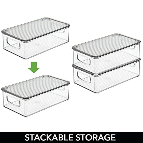 mDesign Plastic Pantry Storage Box Container with Lid and Built-In Handles - Organization for Flour, Cereal, Pasta, Rice, or Food in Kitchen Cupboard, Ligne Collection, 8 Pack, Clear/Smoke Gray