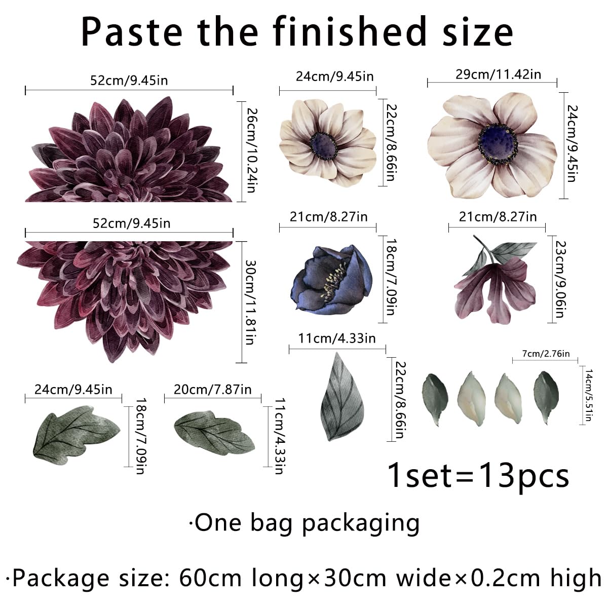 Runtoo Large Flower Wall Art Decals 3D Boho Fabric Floral Wall Stickers for Girls Bedroom Living Room Office Home Backdrop Decor